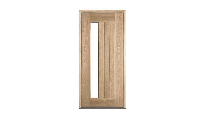 vertical plank glazed oak: door in frame